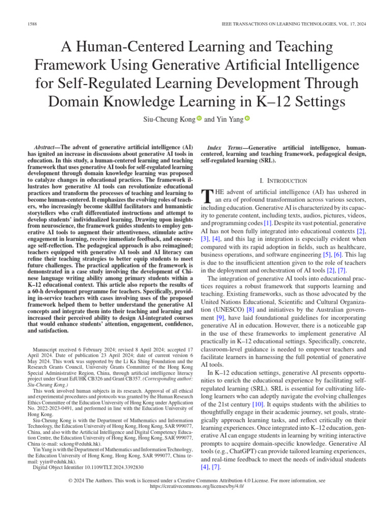 A Human-Centered Learning and Teaching Framework Using Generative ...