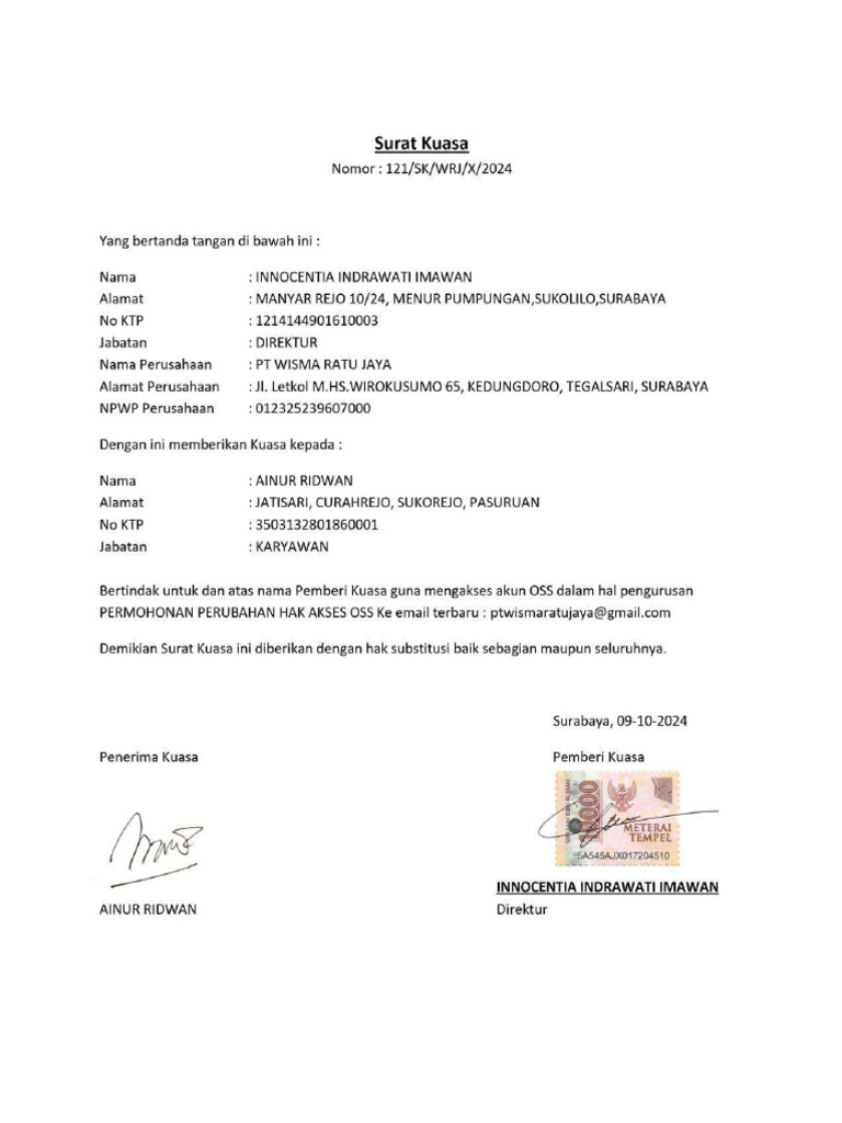 SURAT KUASA OSS (1) - Compressed | PDF