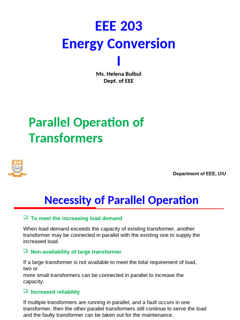 Lecture Slide on Paralleling of Transformers | PDF