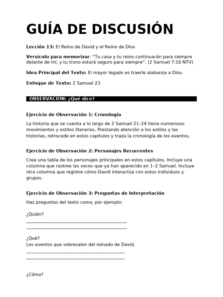 Gu A de Discusi N Lecci N 13 El Reino de David y El Reino de Dios | PDF | David | Estudios de ...