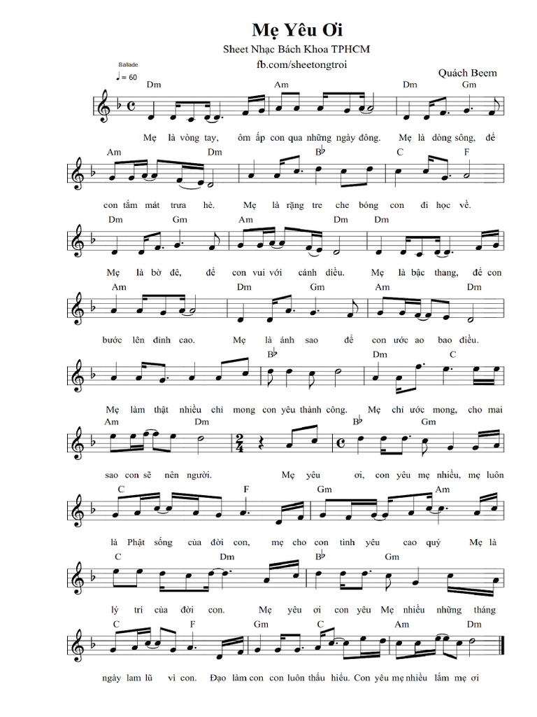 Sheet Nhac Me Yeu Oi | PDF