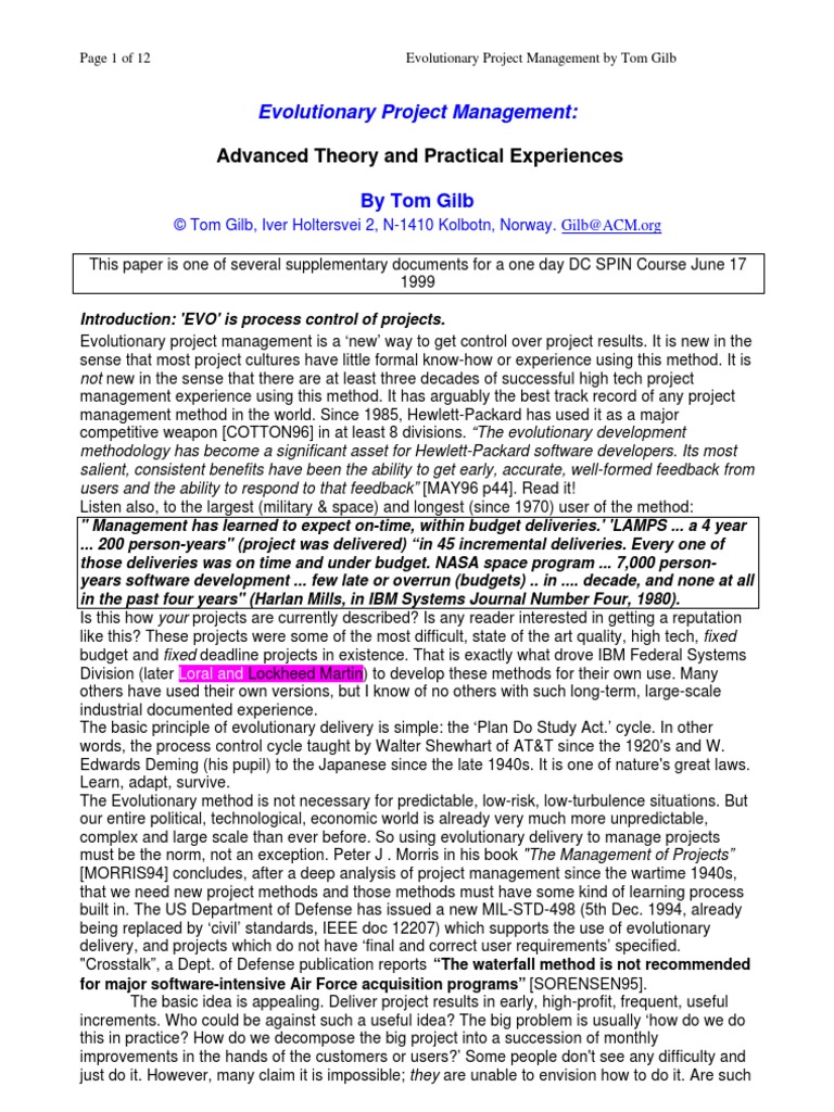 Advanced Theory and Practical Experiences: Evolutionary Project ...