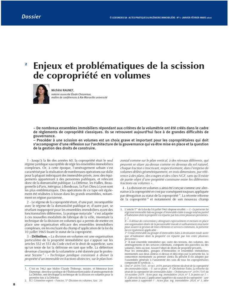 Michele RAUNET Enjeux Et Problematiques de La Scission de Copropriete ...