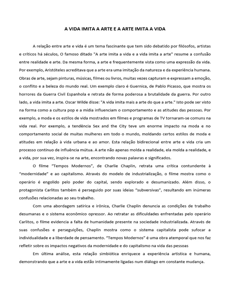 A VIDA IMITA A ARTE E A ARTE IMITA A VIDA | PDF