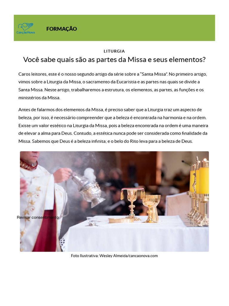 Elementos e Estrutura da Missa | PDF | Eucaristia | Oração