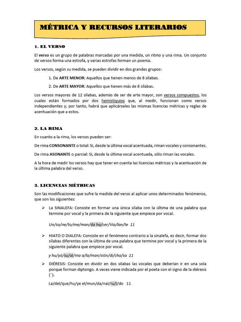 Métrica y Figuras Literarias 4º Eso | PDF | Poesía | Metro (poesía)
