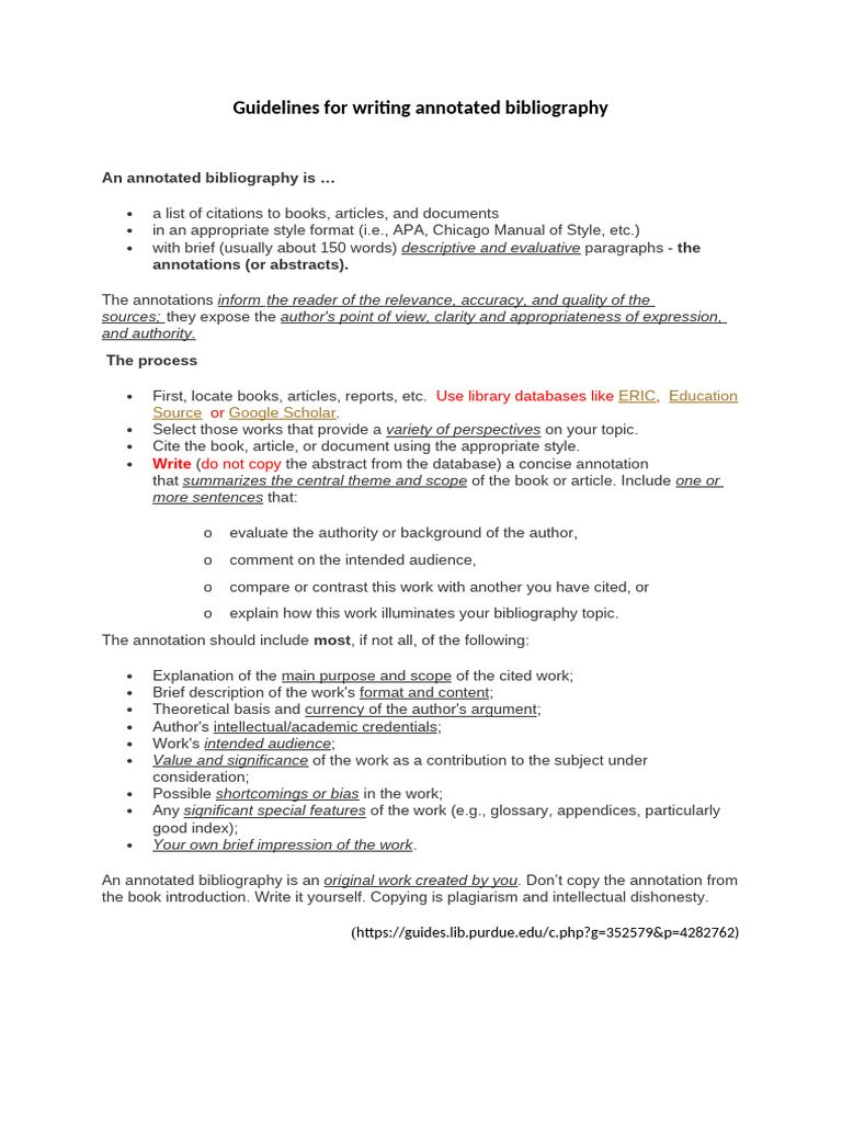 Handout 4.1-Guidelines For Writing Annotated Bibliography | PDF