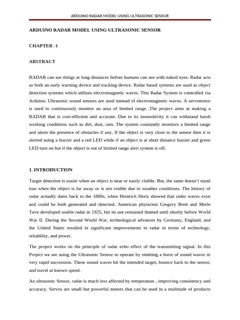 2k22 - Rep - Arduino Radar Model Using Ultrasonic Sensor Robot | PDF