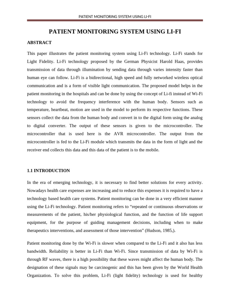 2k22 - Rep - Patient Monitoring System Using Li-Fi | PDF