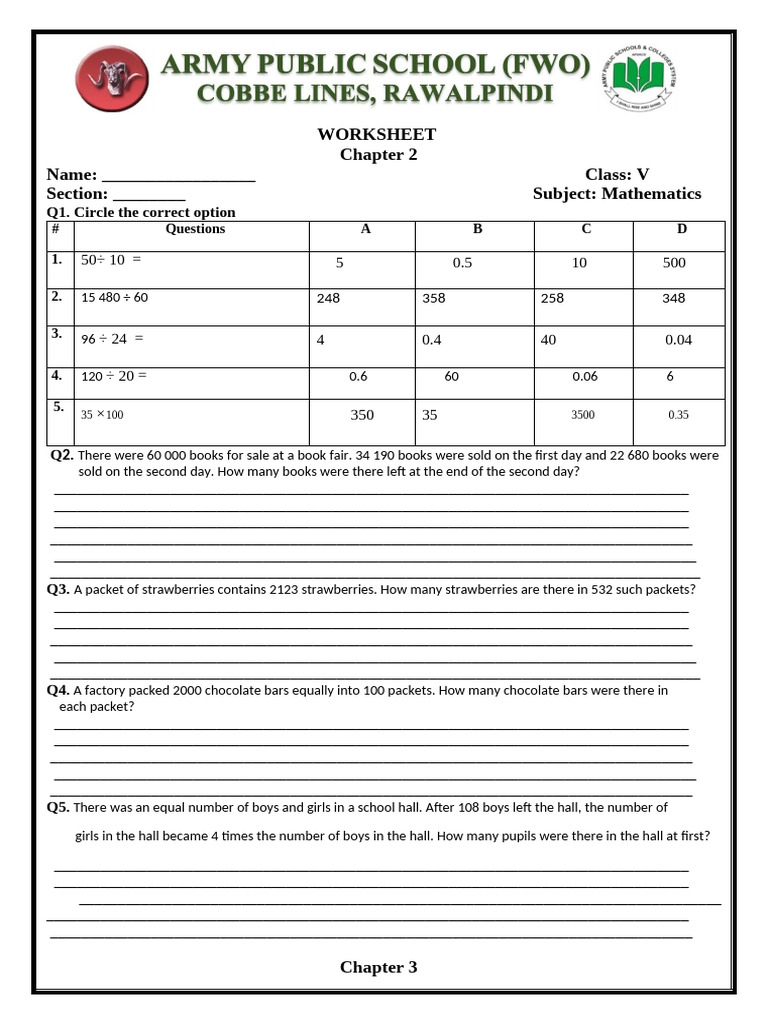 Class 5 Revision Worksheet | PDF
