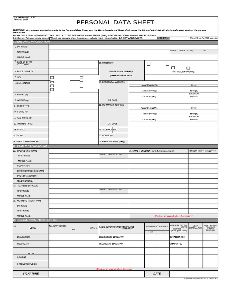 Personal Data Sheet | PDF