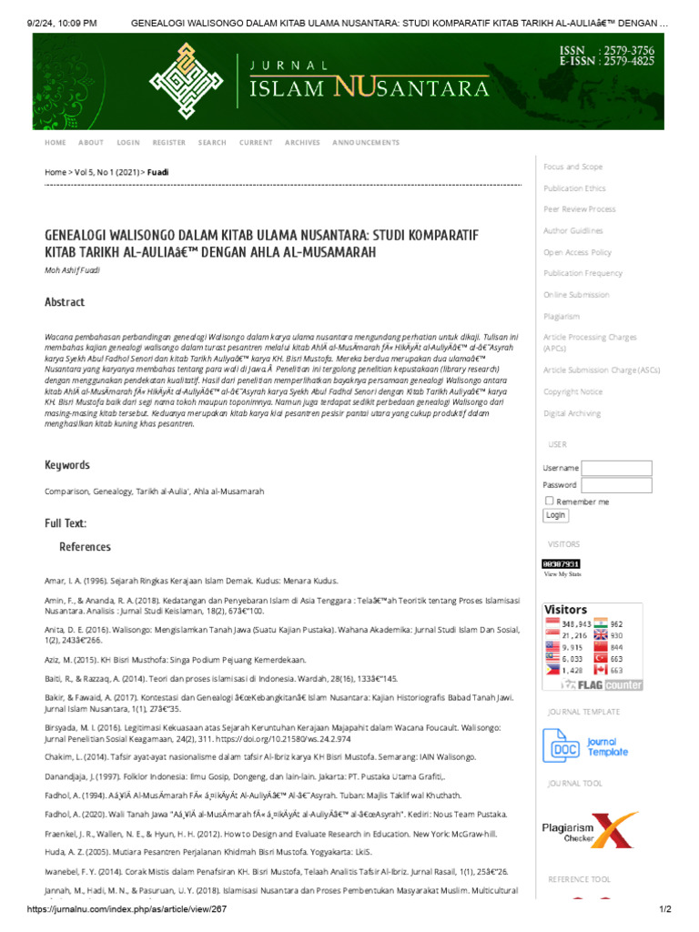 GENEALOGI WALISONGO DALAM KITAB ULAMA NUSANTARA - STUDI KOMPARATIF KITAB TARIKH AL-AULIAâ ...