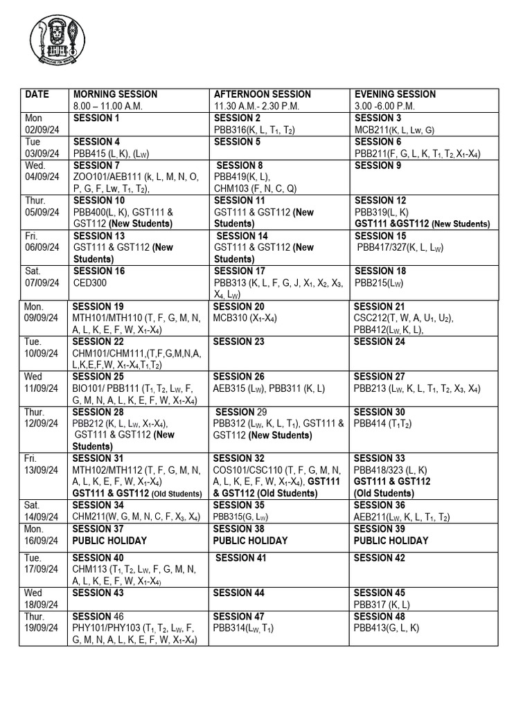 Final Amendment of 1st Semester Examination Timetable 2024 | PDF