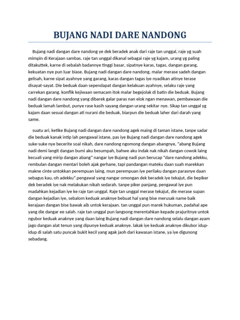 Bujang Nadi Dare Nandong | PDF