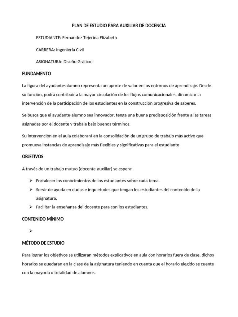 Plan de Estudio para Auxiliar 2 | PDF