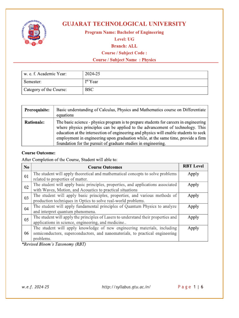 Phy Syllabus 24-25 PDF | PDF