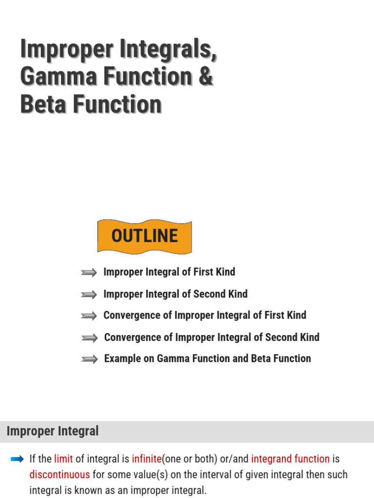 Mat Improper Integrals, Gamma and Beta Function | PDF