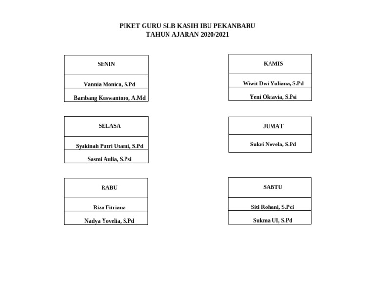 Piket Guru SLB Kasih Ibu Pekanbaru | PDF