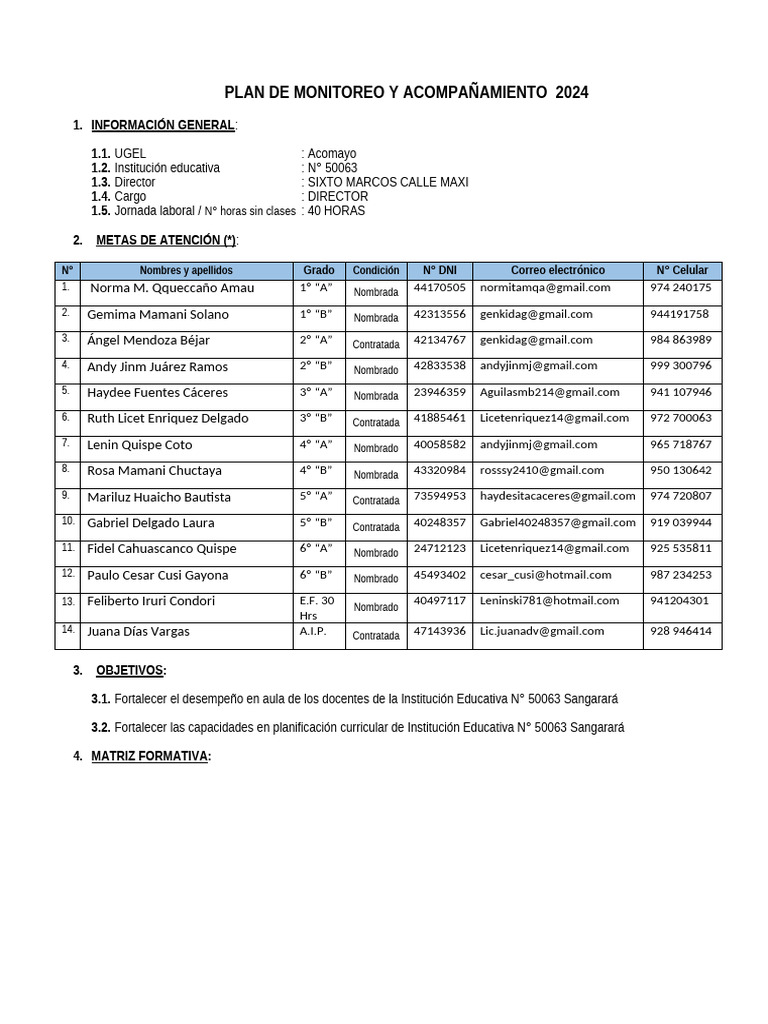 Plan de Monitoreo y Acompañamiento Individualizado 2024 | PDF | Enseñando | Plan de estudios