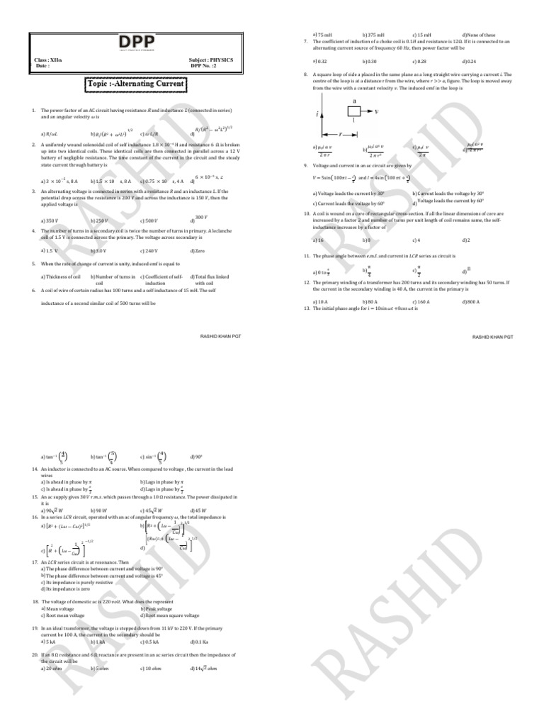 Alternating Current DPP2 | PDF