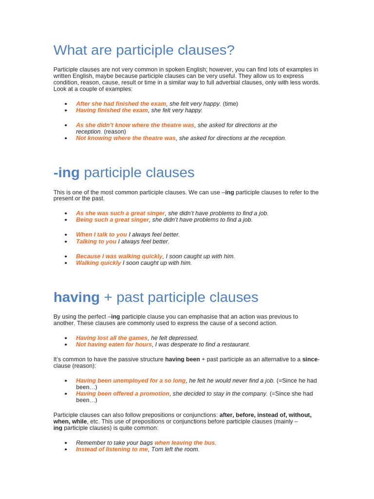 What Are Participle Clauses | PDF