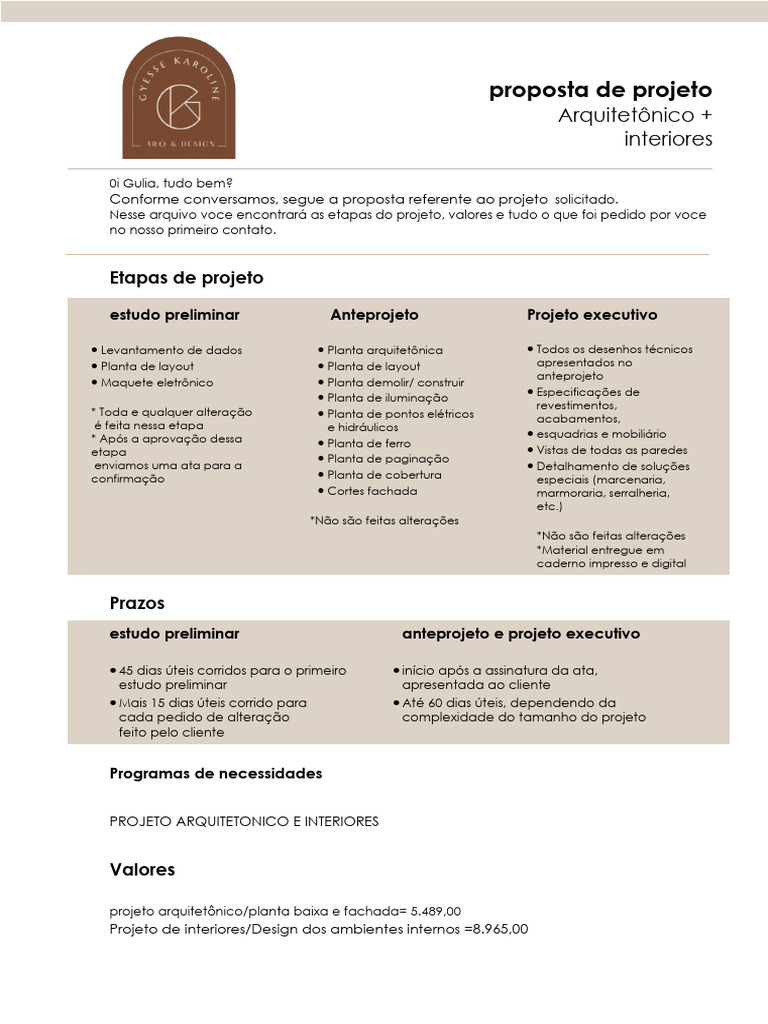 Proposta de Projeto Arquitetonico e Interiores 2 Giulia | PDF