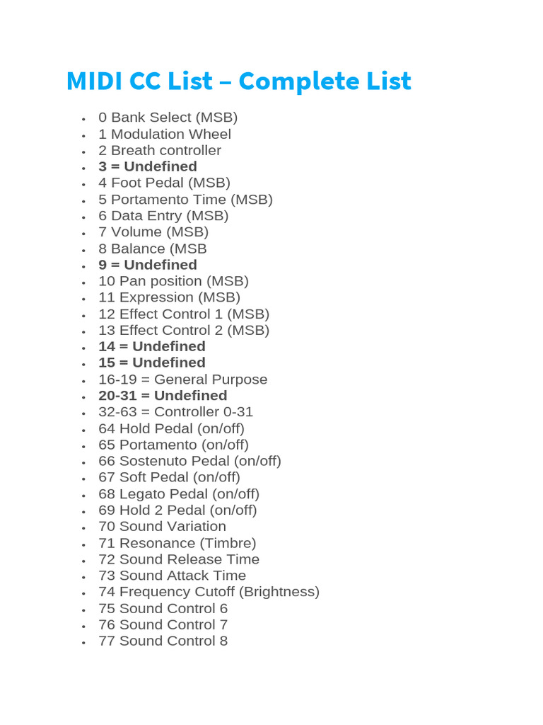 MIDI CC List | PDF