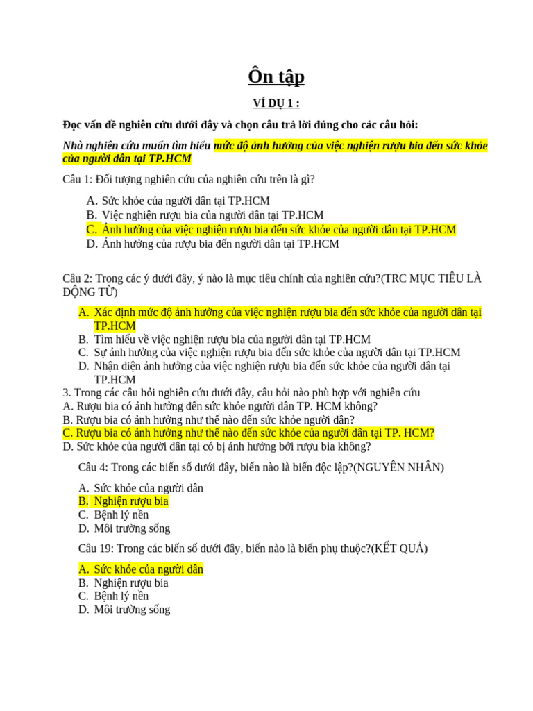 Bai Tap On Trac Nghiem - SV | PDF