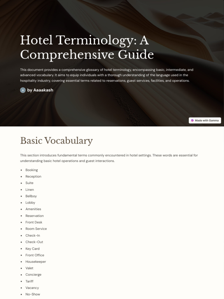 Hotel Terminology A Comprehensive Guide | PDF