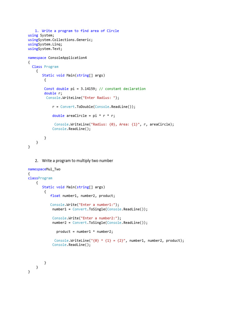 C# Example Program | PDF