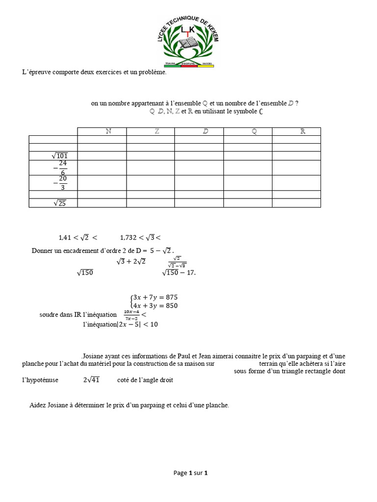 Maths Seq 1 Seconde f Ameb | PDF
