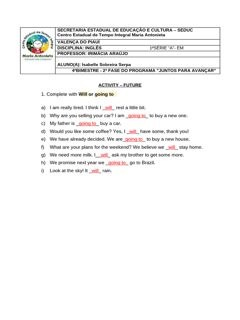 Activity -Future - 1ªserie | PDF