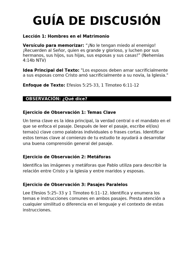 Gu A de Discusi N Lecci N 1 Hombres en El Matrimonio | PDF | Cristo (título) | Religión y ...
