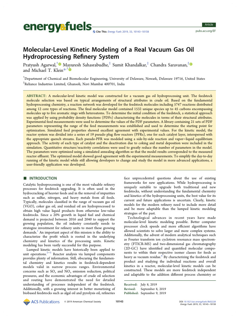 Agarwal Et Al 2019 Molecular Level Kinetic Modeling of A Real Vacuum ...