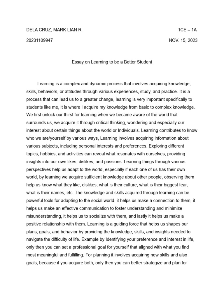 Essay On Learning To Be A Better Student | PDF