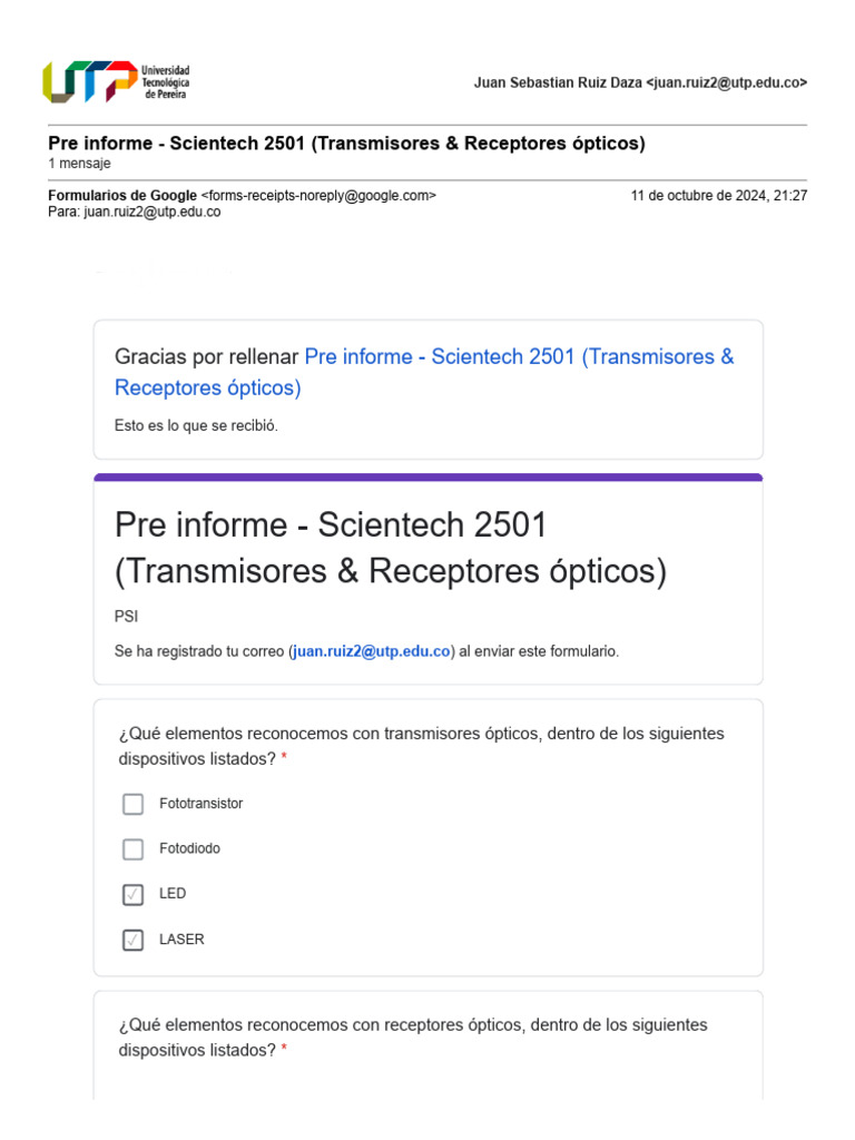 Pre Informe - Scientech 2501 (Transmisores & Receptores Ópticos) | PDF