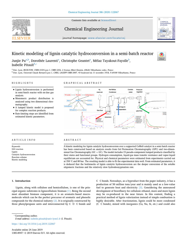 Kinetic Modeling of Lignin Catalytic Hydroconversion in A Semi-Batch ...
