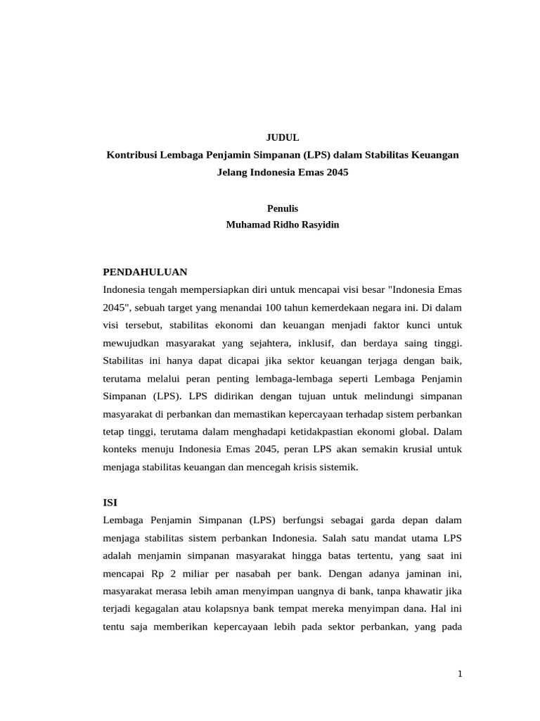 Kontribusi Lembaga Penjamin Simpanan (LPS) Dalam Stabilitas Keuangan ...