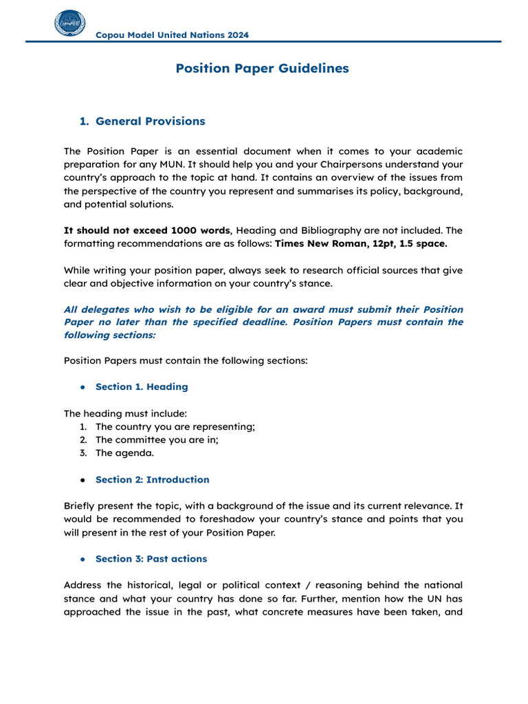 CopouMUN 2024 Position Paper Guidelines | PDF