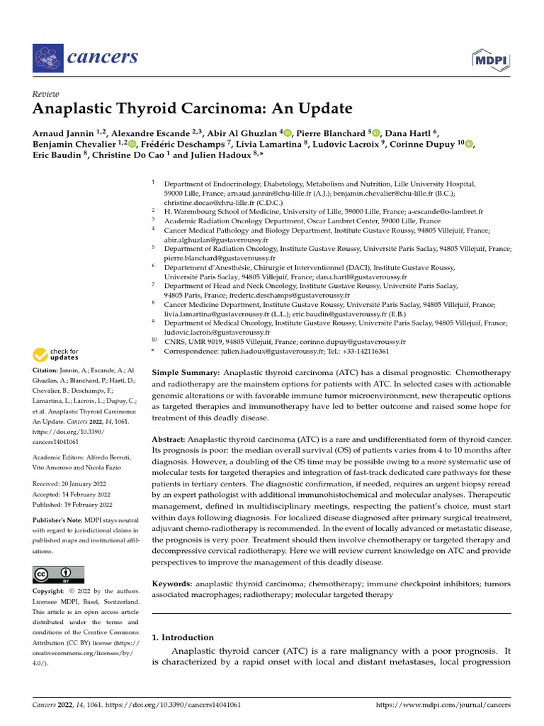 Anaplastic Thyroid Carcinoma - An Update | PDF