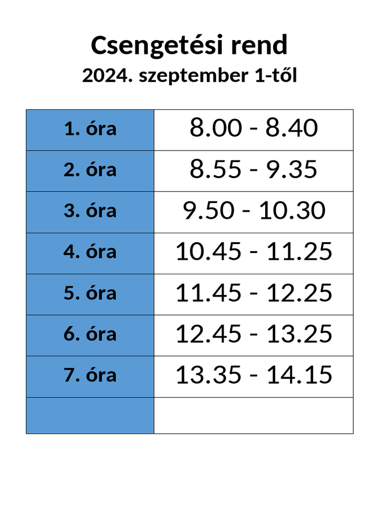 csengetési rend 2024.09.01. | PDF