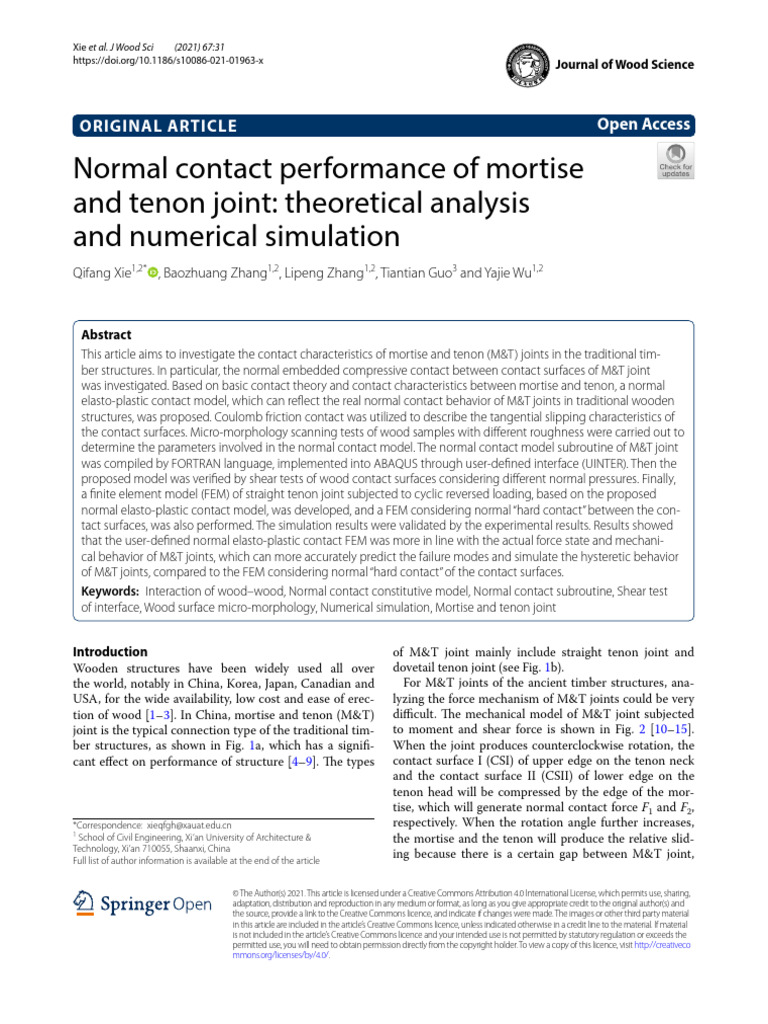 Normal Contact Performance of Mortise and Tenon Jo | PDF