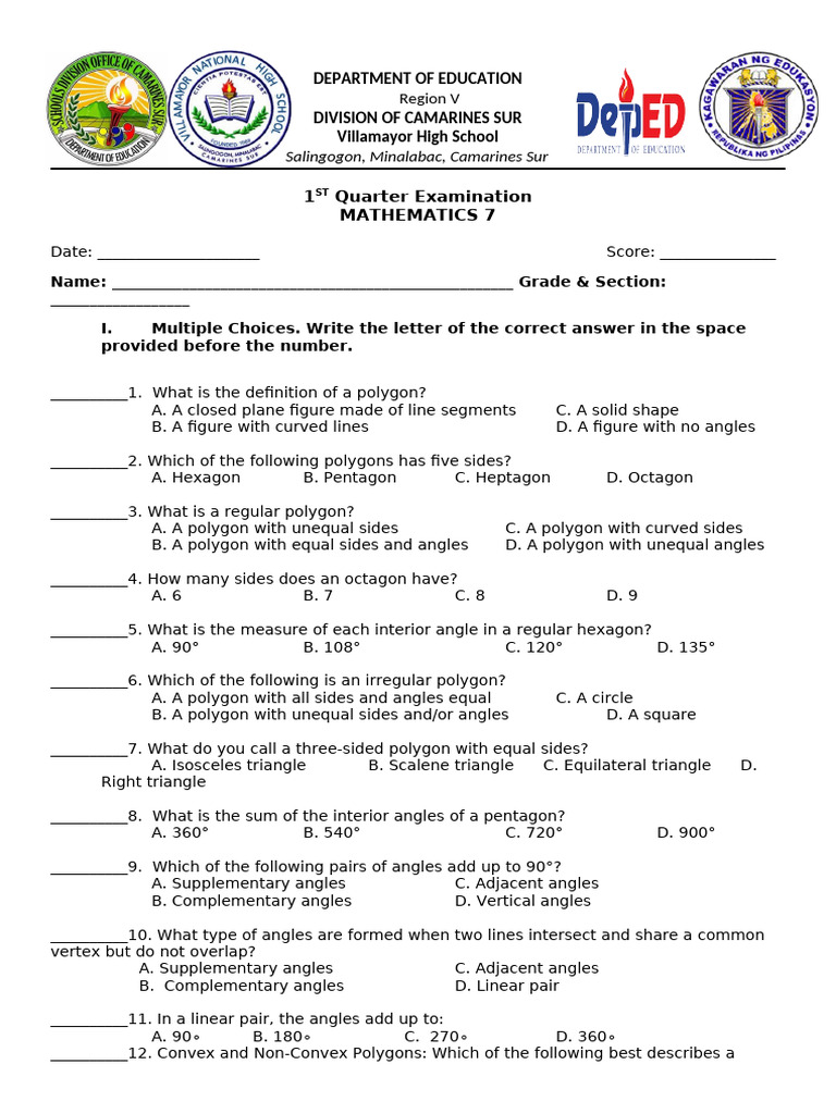 1ST Periodical Exam in Math 7 | PDF