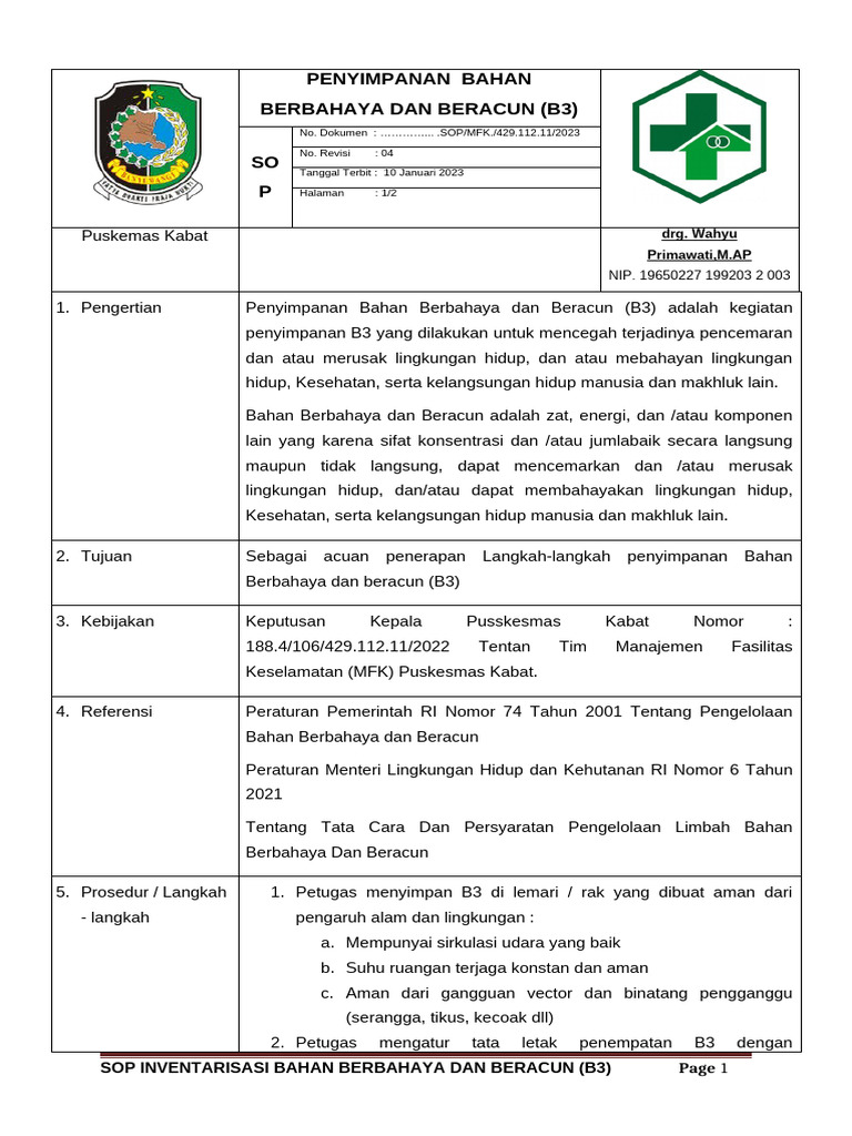 Sop Penyimpanan B3 | PDF