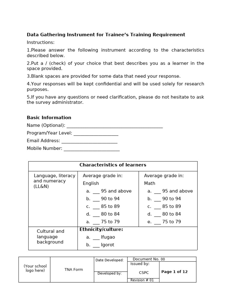 TNA Form | PDF