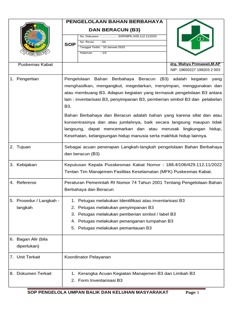 SOP PENGELOLAAN B3 | PDF