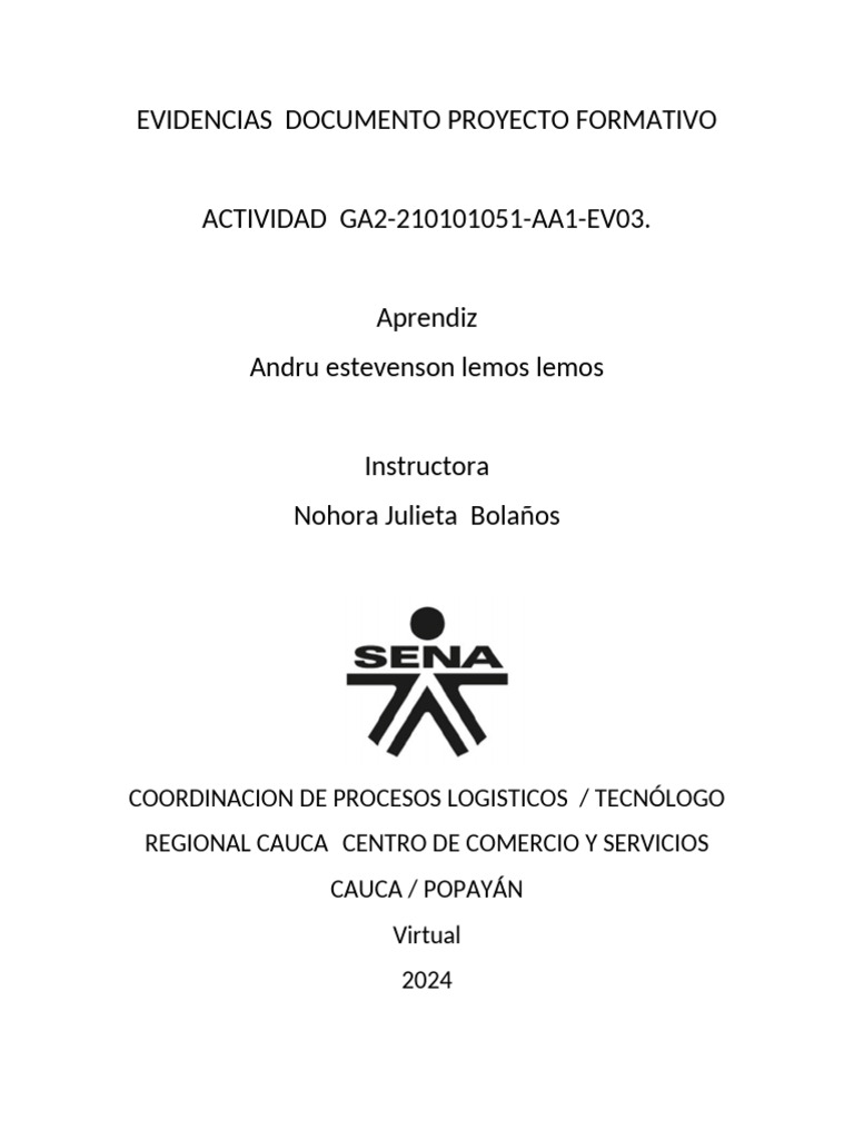 GA2-210101051-AA1-EV03. Documento Proyecto Formativo | PDF