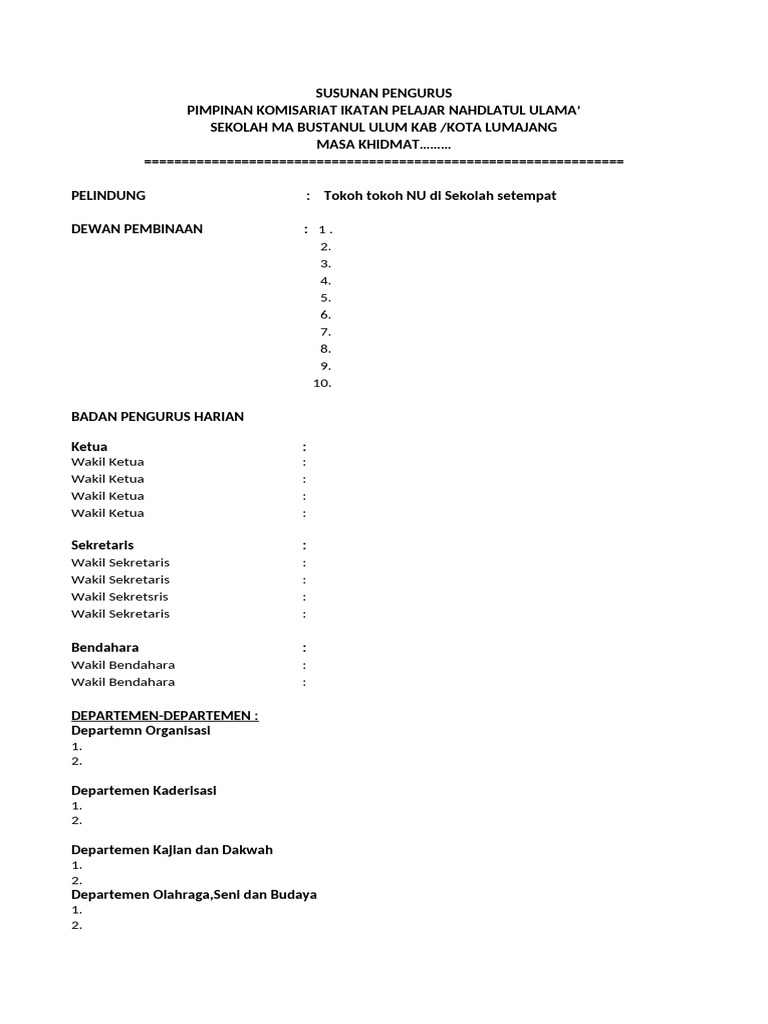 Susunan Pengurus Ipnu | PDF