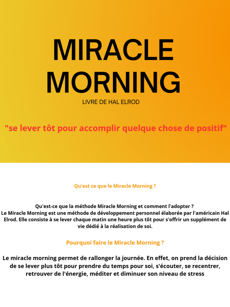 Miracle Morning : Éveillez Votre Potentiel | PDF | Self-Improvement ...