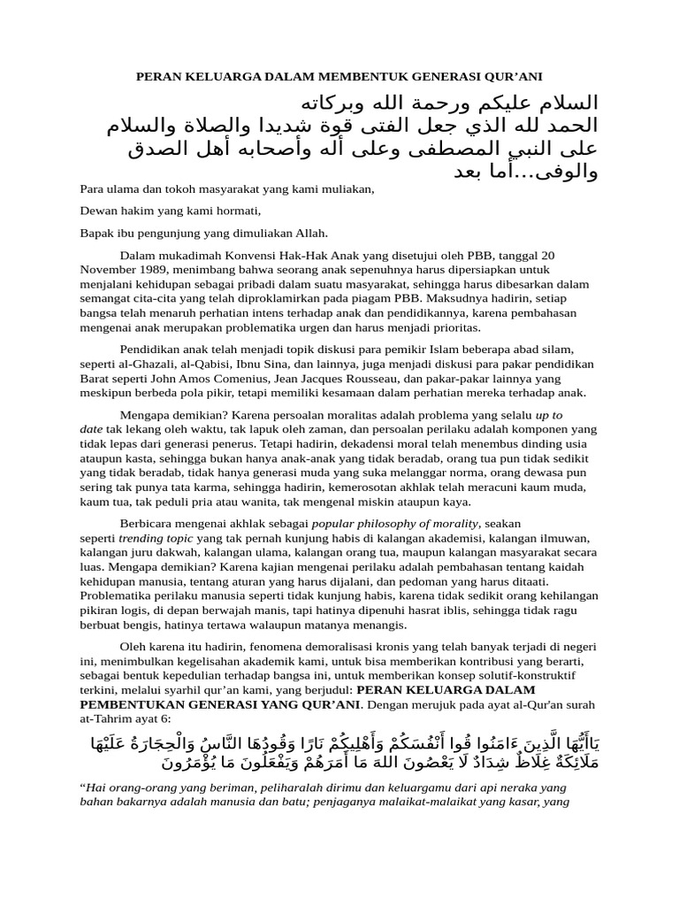 Peran Keluarga Dalam Membentuk Generasi Qur | PDF